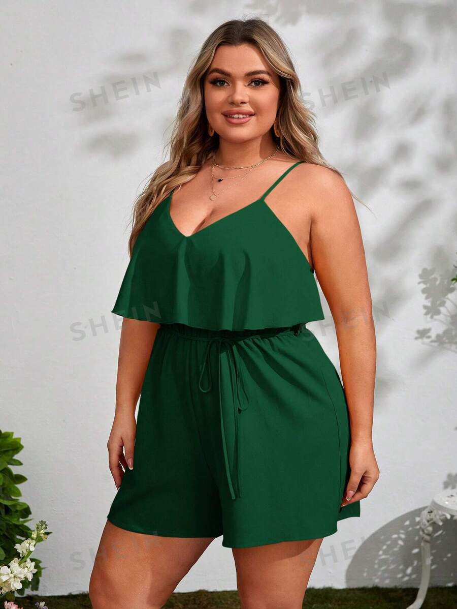 Shein Vcay Plus Solid Belted Cami Romper Shein Usa