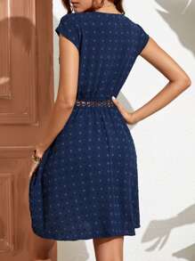 SHEIN Frenchy Swiss Dot Contrast Lace Surplice Neck Dress | SHEIN USA