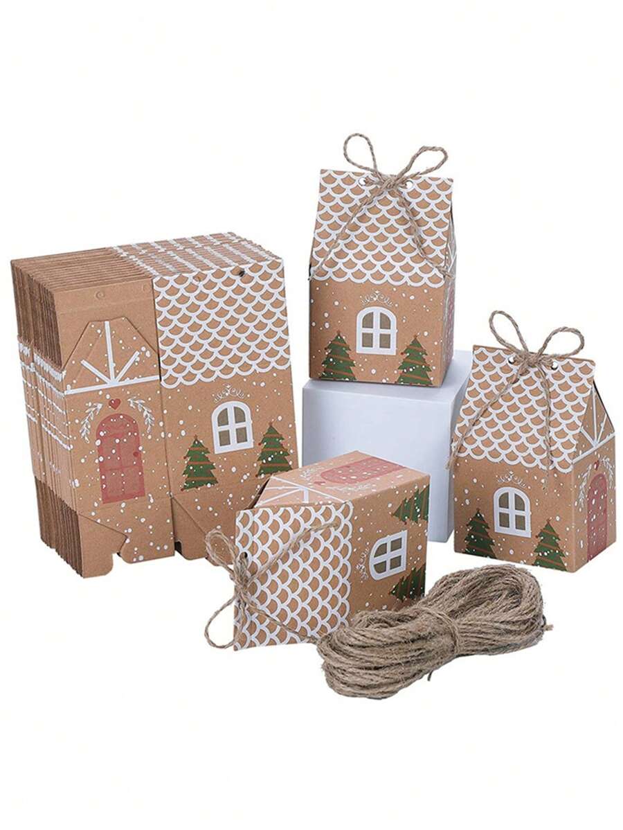 1set/10pcs Christmas Candy Box Paperboard House Shaped Chocolate ...