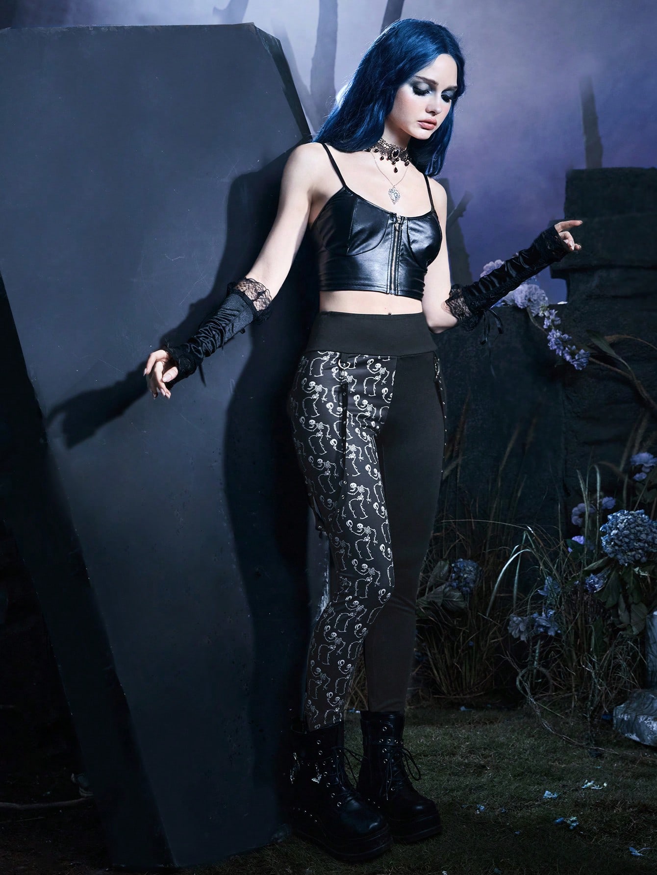 Corpse Bride | ROMWE Skeleton Print Contrast Straps Leggings | SHEIN USA