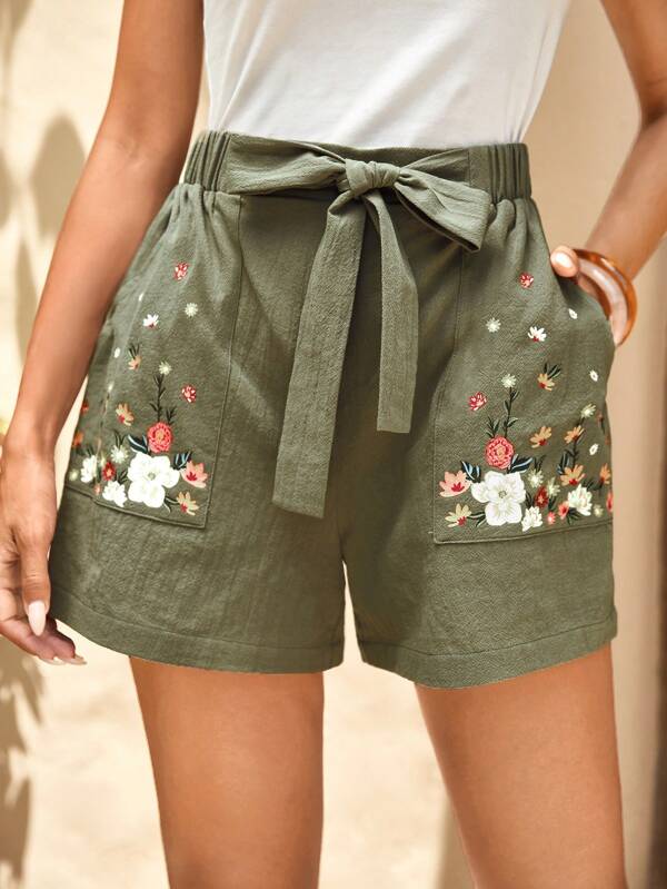SHEIN VCAY Floral Print Tie Front Shorts | SHEIN USA