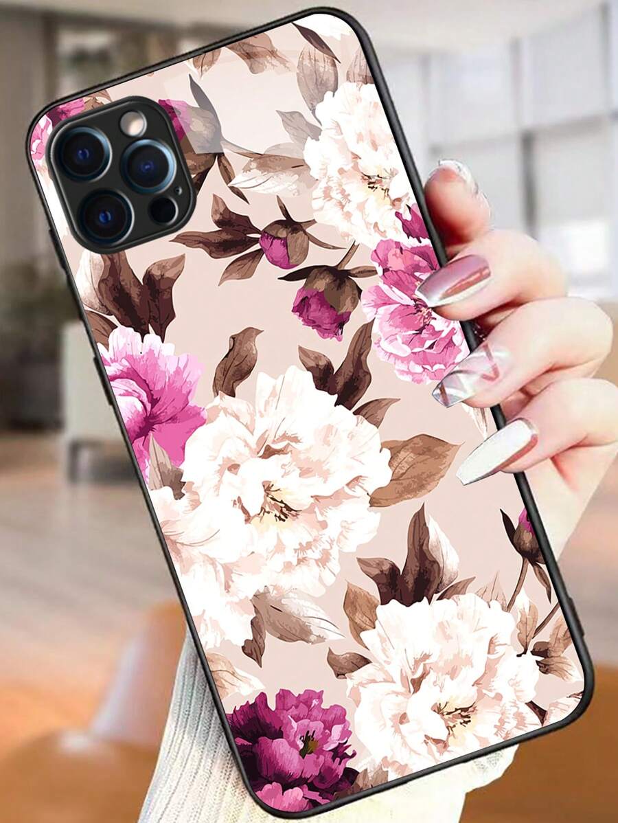 Flower Pattern Tempered Glass Phone Case | SHEIN USA