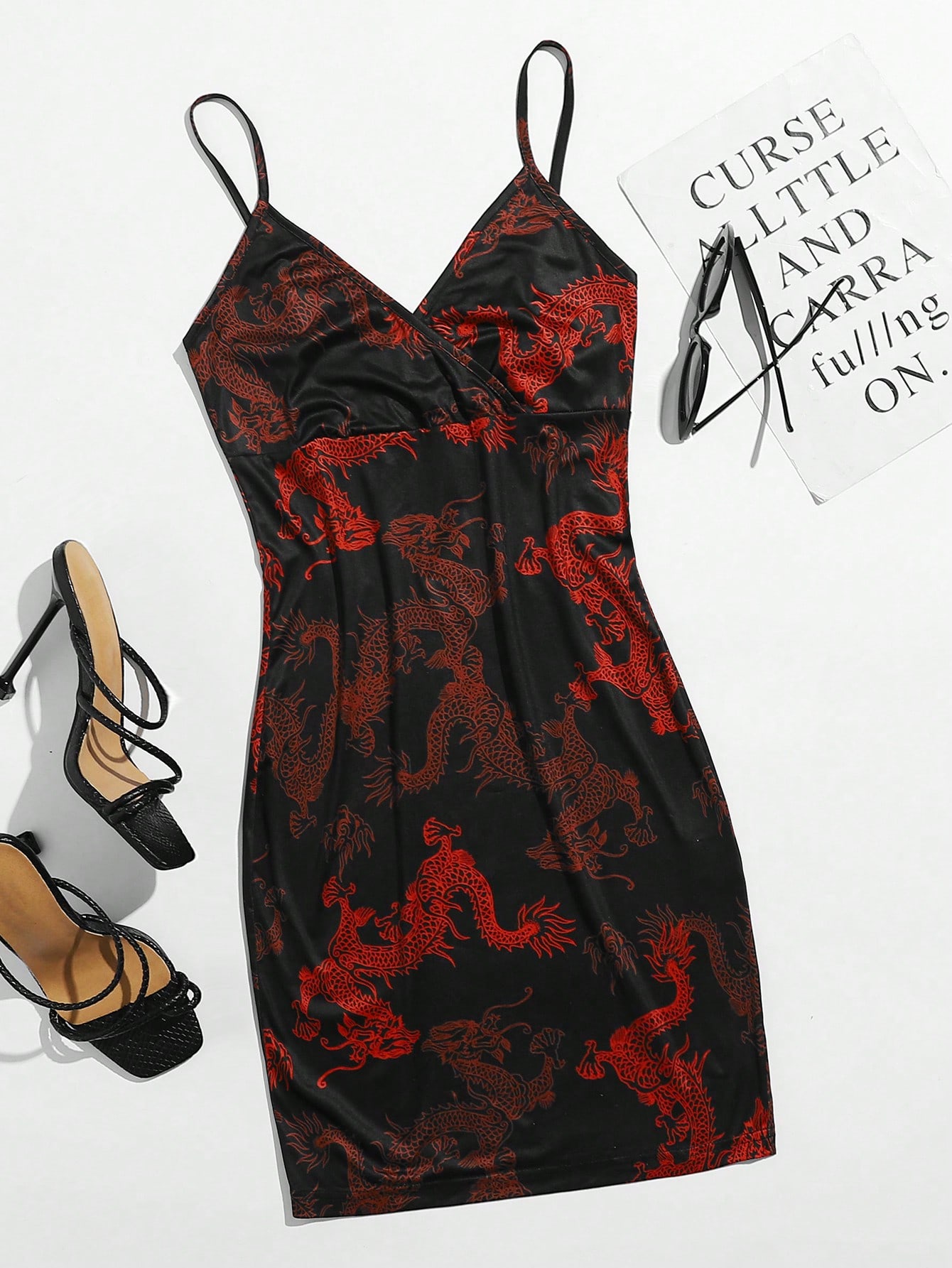 SHEIN BAE Surplice Neck Chinese Dragon Print Dress | SHEIN UK