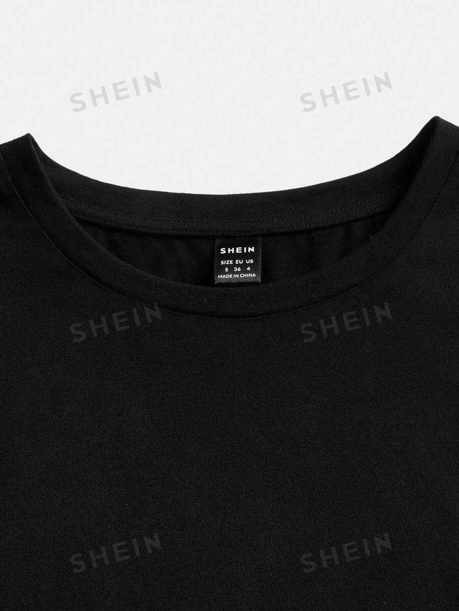 SHEIN EZwear Casual Letter & Sunburst Print Crew Neck Oversized Short ...