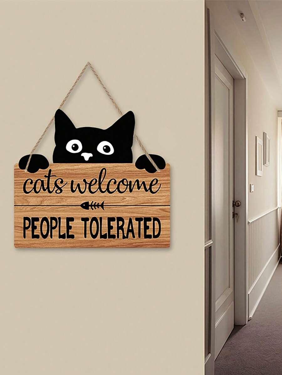 1pc Wooden Cat Welcome Sign | SHEIN USA