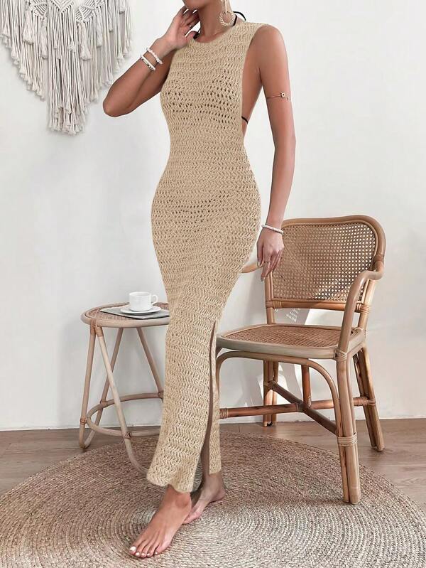 Shein Swim Bohofeel Hollow Out Split Thigh Cover Up Dress Without