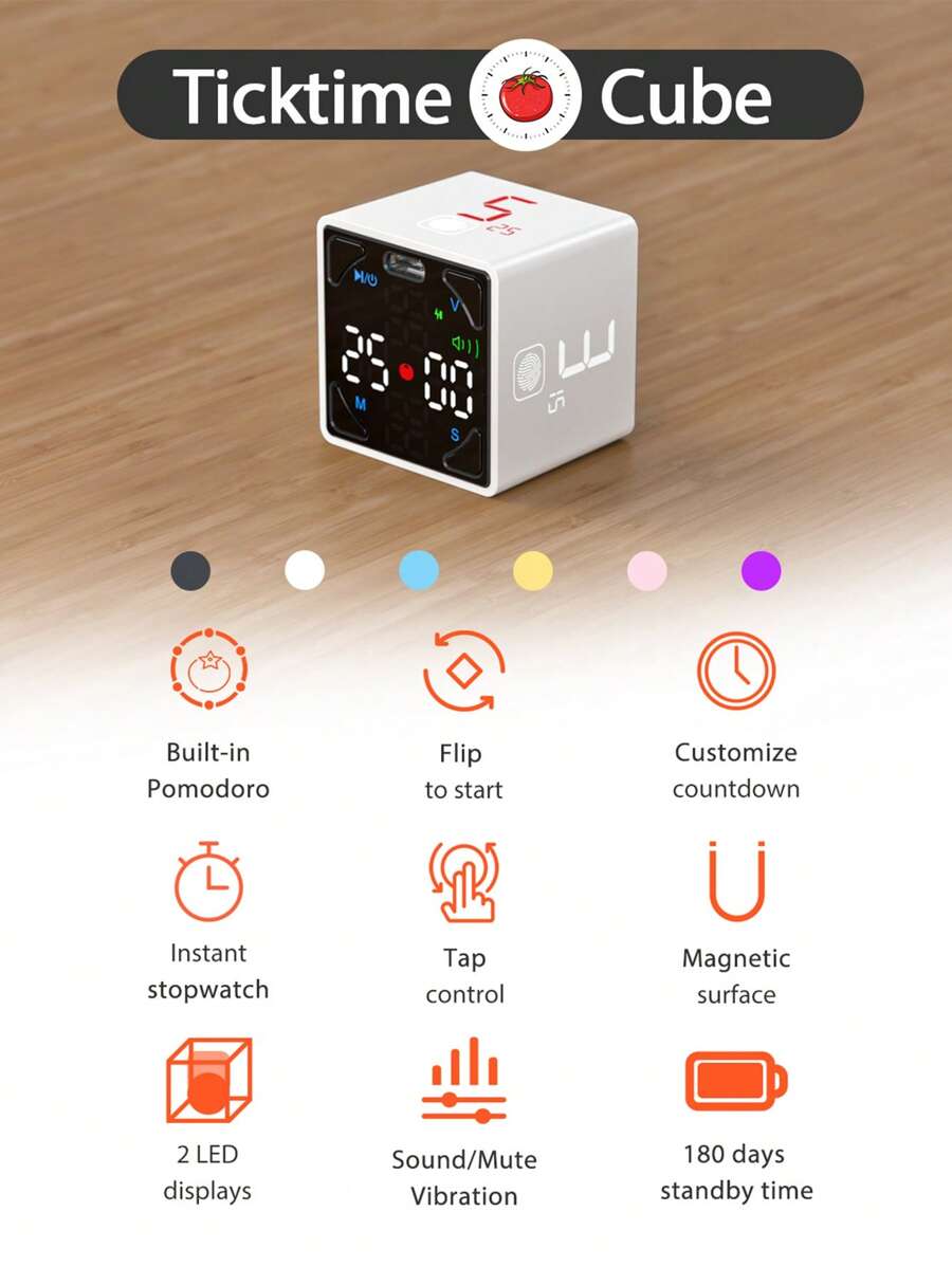 Cube Pomodoro Productivity Timer Pause And Resume Mute Vibration
