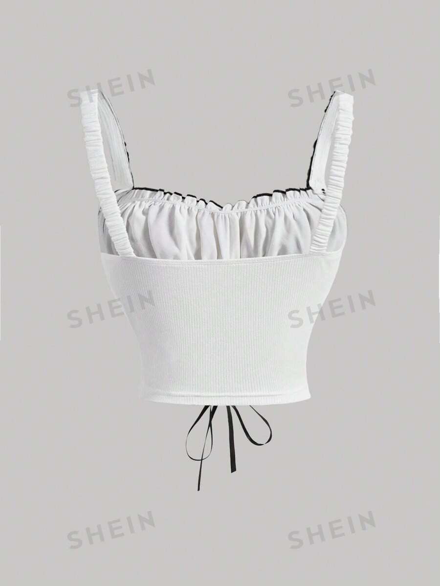 SHEIN MOD Top de tirantes con cordón delantero con encaje en contraste ...