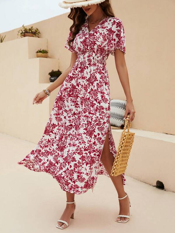 Shein Vcay Floral Print Split Thigh Dress Shein Usa