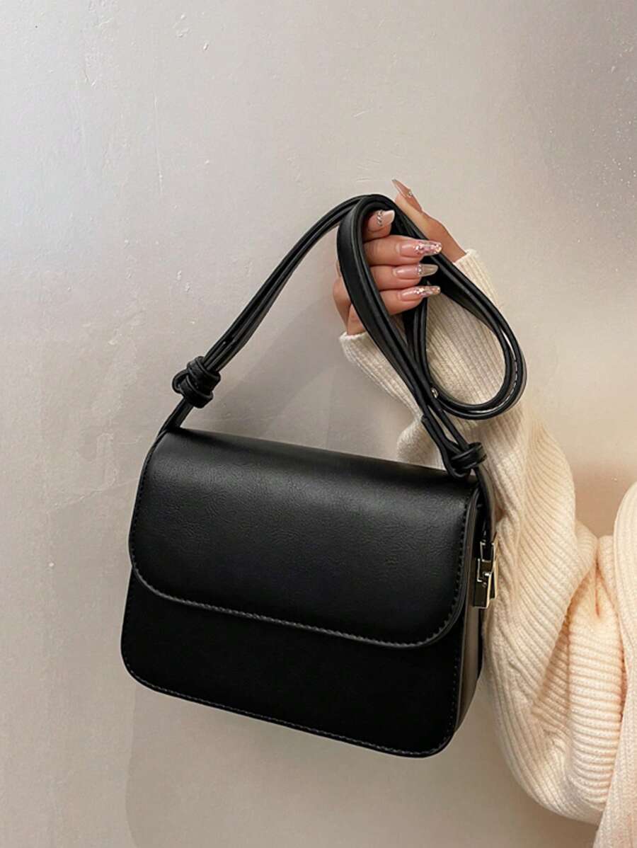 Mini Elegant Flap Square Bag Adjustable Strap Black | SHEIN USA