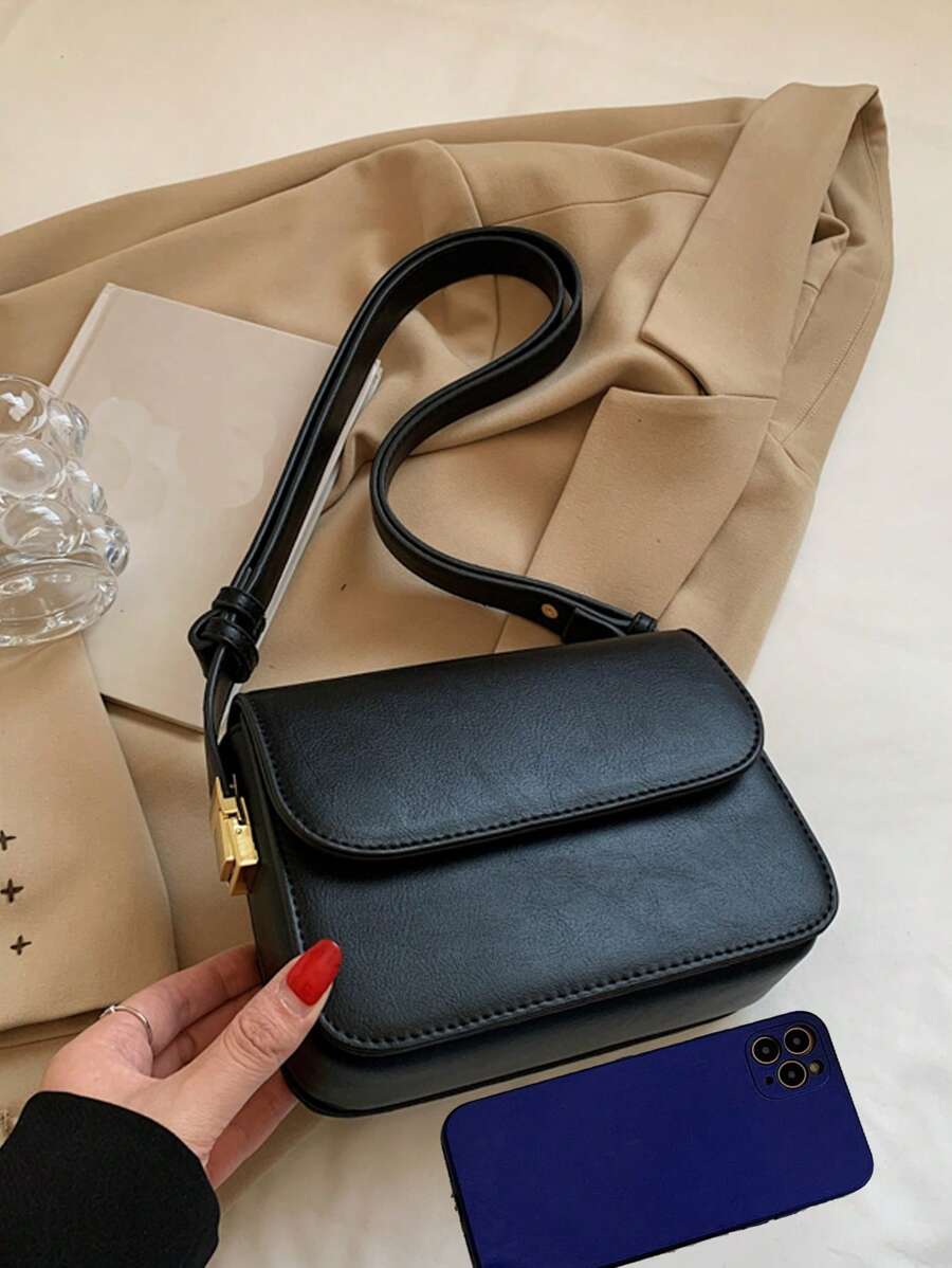 Mini Elegant Flap Square Bag Adjustable Strap Black | SHEIN USA