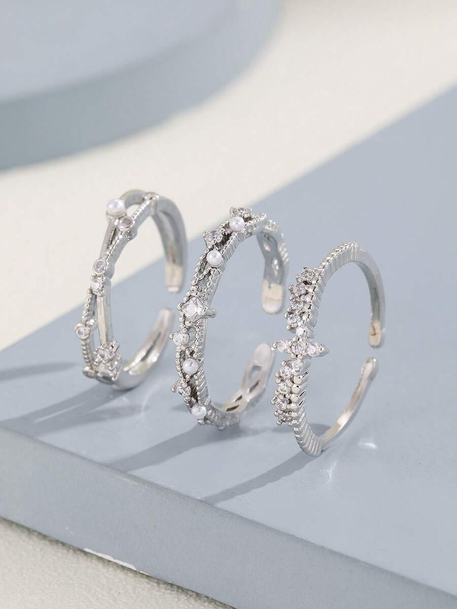 3pcs/Set Rhinestone Decor Cuff Ring | SHEIN USA