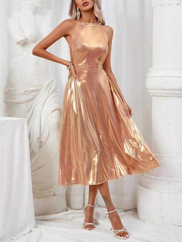 Shein Bae Solid Metallic A Line Dress Shein Usa