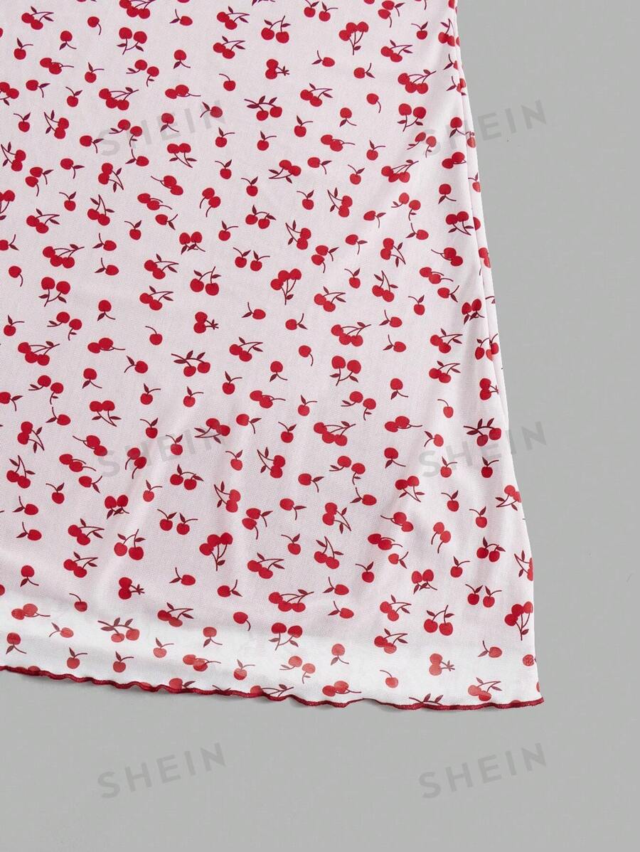 ROMWE Kawaii Cherry Print Bow Front Dress | SHEIN UK