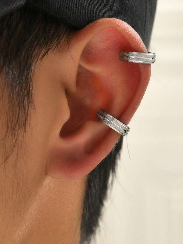 1pair Fashionable Metallic Detail Ear Cuffs For Men For Daily ...