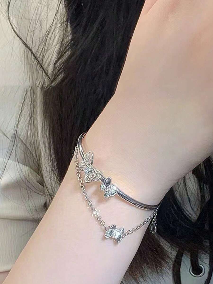 Butterfly Decor Layered Chain Bracelet | SHEIN UK