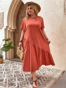 EMERY ROSE Plus Solid Ruffle Hem Smock Dress | SHEIN USA