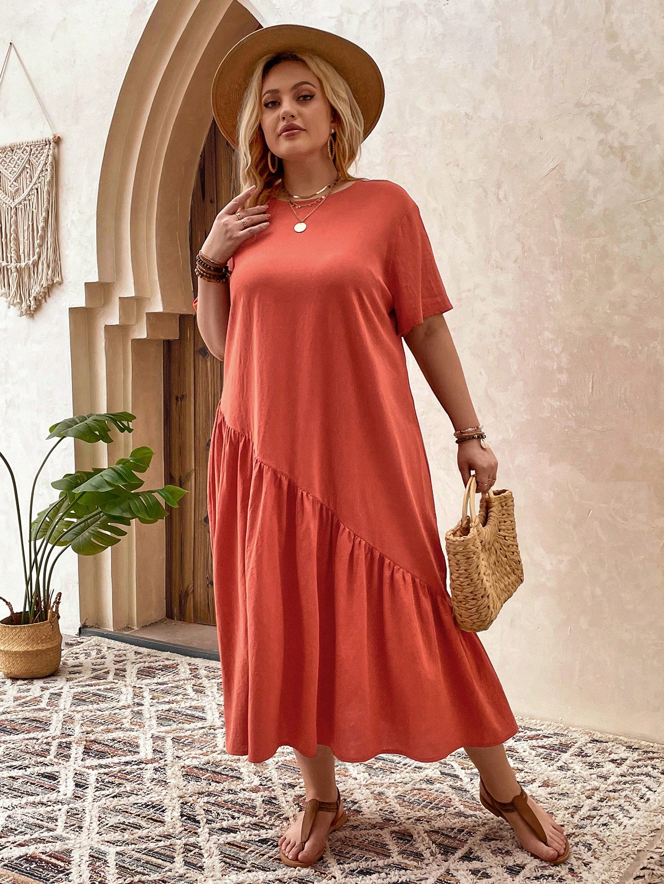 EMERY ROSE Plus Solid Ruffle Hem Smock Dress | SHEIN USA