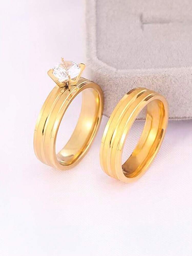 2pcs Couple s Stainless Steel Ring Set Trendy Simple Versatile Matching Rings For Men And Women SHEIN ASIA