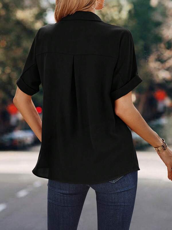 Shein Lune Solid Button Front Shirt | Shein Usa