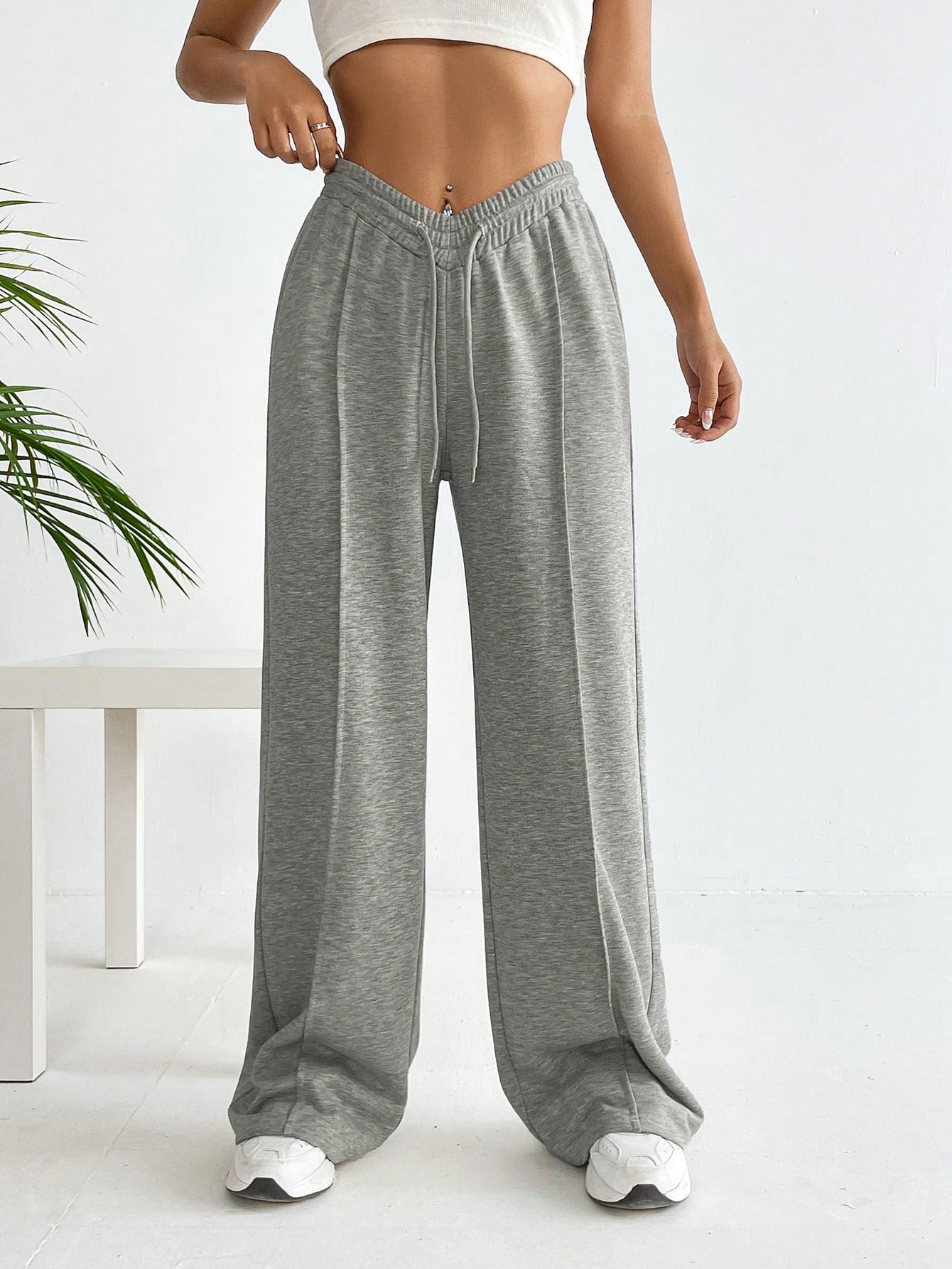 Drawstring Waist Wide Leg Sweatpants Shein Usa