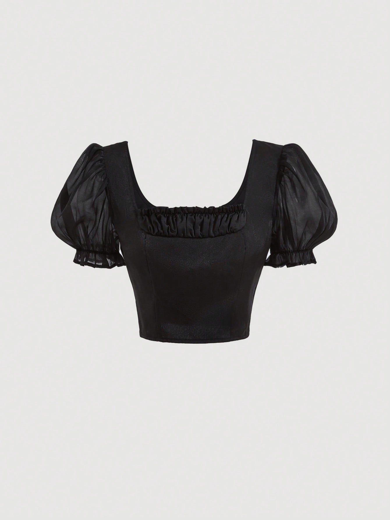 Shein Mod Square Neck Puff Sleeve Ruched Detail Crop Blouse Shein Usa