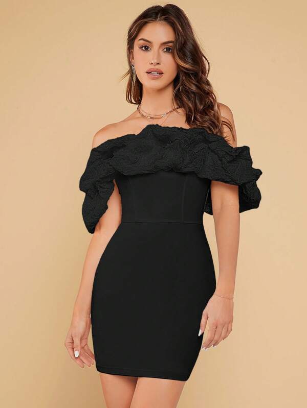 Shein Belle Off Shoulder Ruffle Trim Bodycon Dress Shein Usa