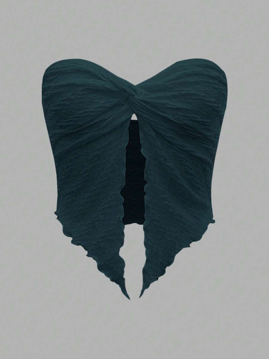 SHEIN ICON Twist Front Lettuce Trim Split Hem Tube Crop Women Tops ...