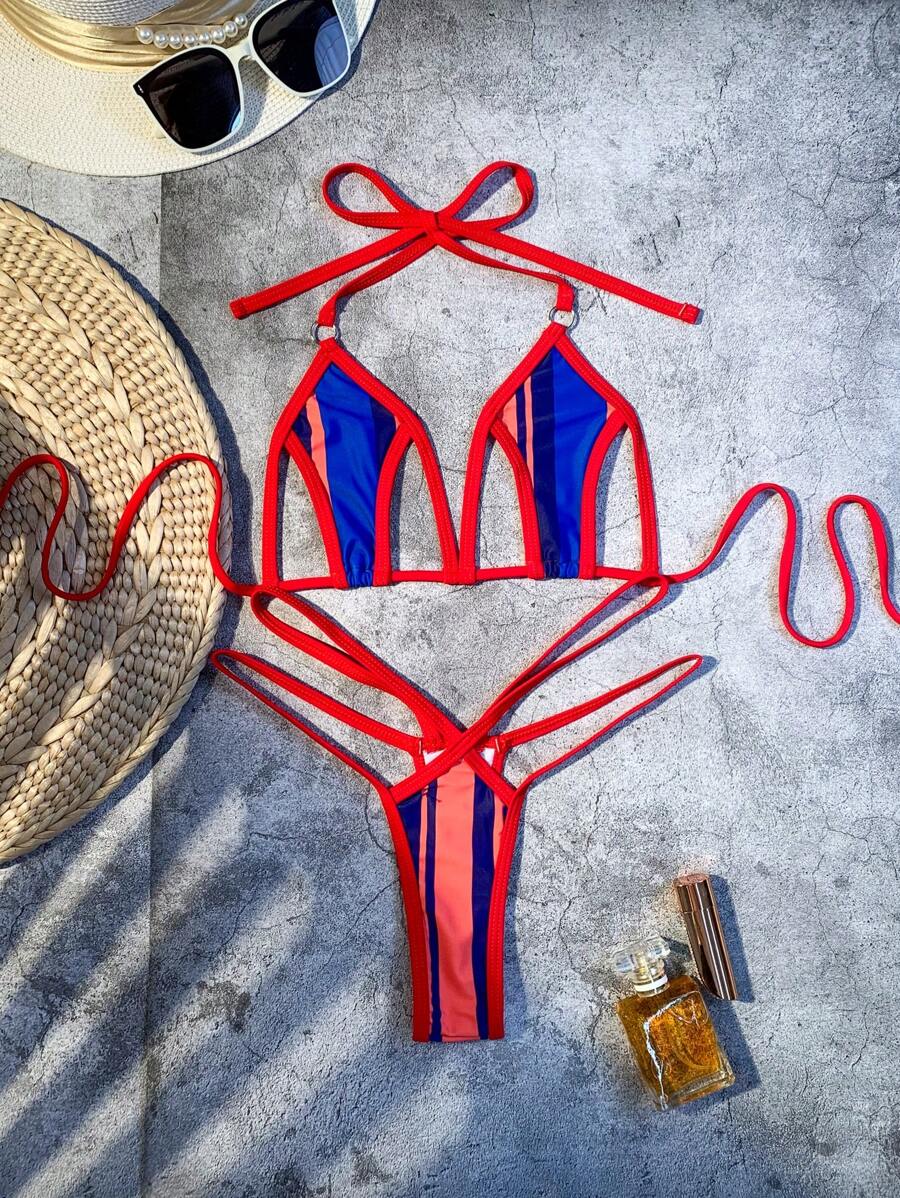 Color Block Halter Triangle Bikini Set | SHEIN USA