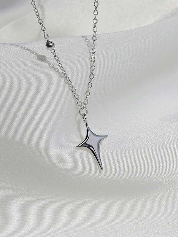 1pc Simple Alloy Four-pointed Star Shaped Cross Pendant Necklace ...