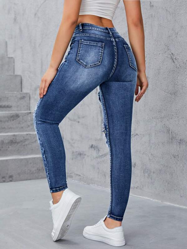 Shein Essnce Ripped Cut Out Skinny Jeans Shein Usa