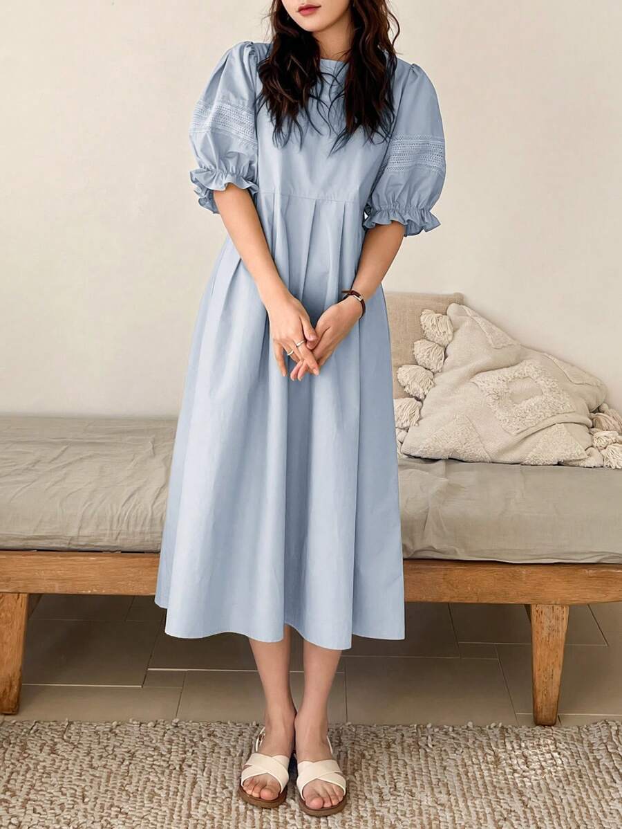DAZY Solid Puff Sleeve Smock Dress | SHEIN USA