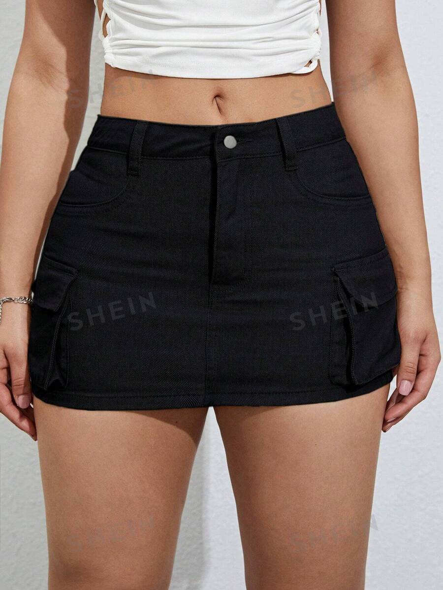 Shein Icon Flap Pocket Side Cargo Denim Skirt Shein Usa