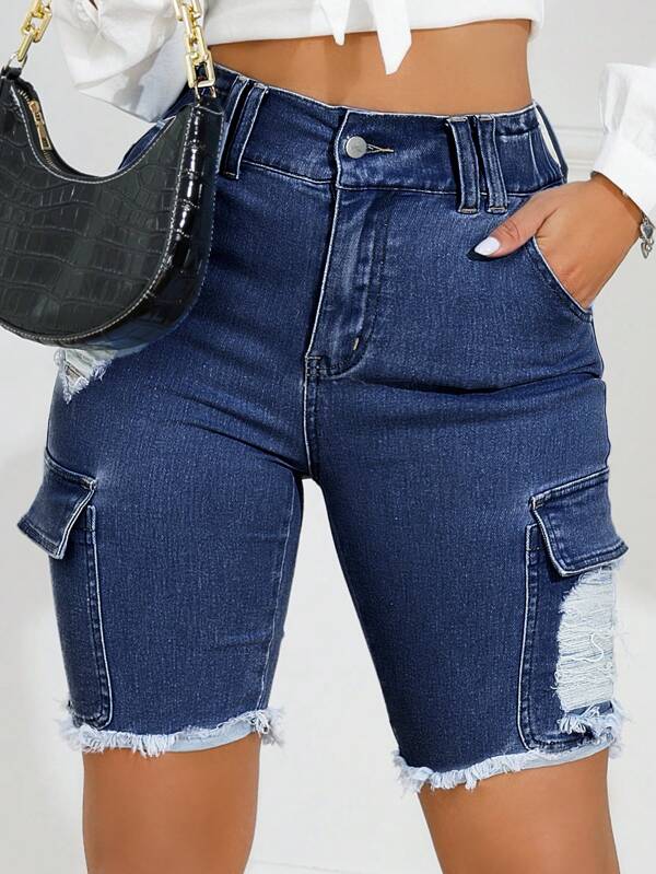 Shein High Waist Ripped Raw Hem Denim Shorts Shein Usa