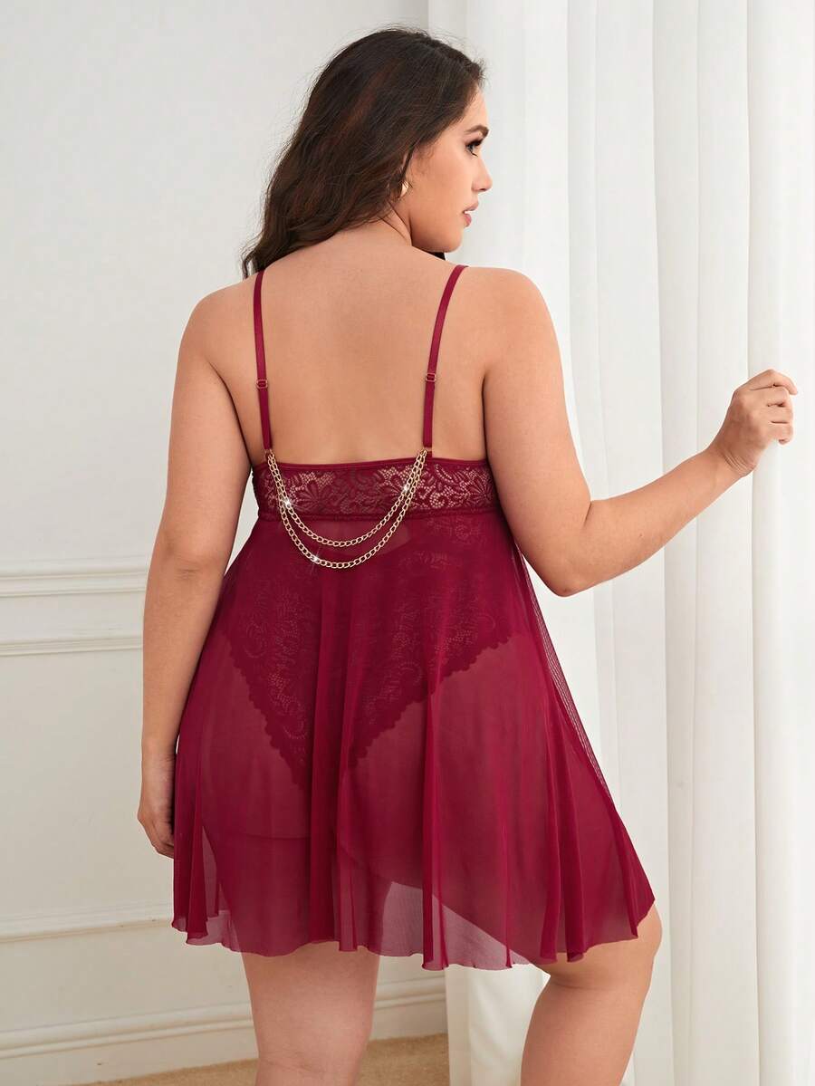 Classic Sexy Plus Contrast Lace Mesh Teddy Bodysuit | SHEIN USA