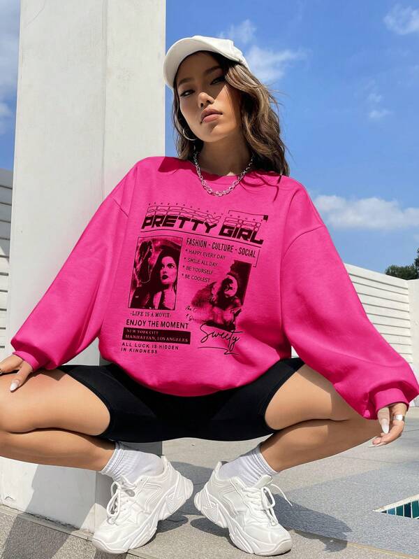 Shein Coolane Figure And Slogan Graphic Drop Shoulder Sweatshirt Shein Usa