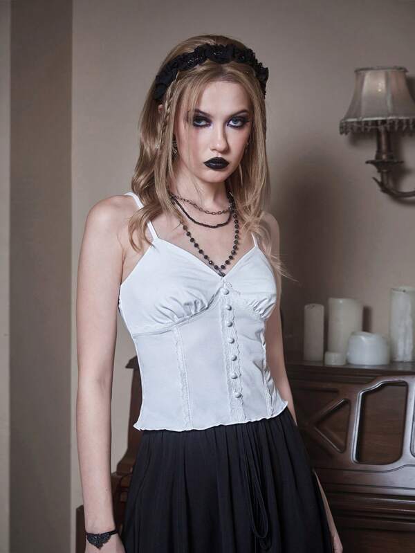 Goth Top de tirantes unicolor con encaje | Moda de Mujer | SHEIN México