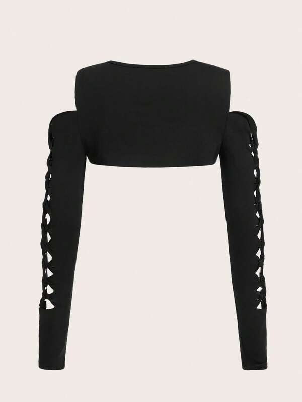 Grunge Punk Solid Cut Out Super Crop Top Without Bra | SHEIN UK