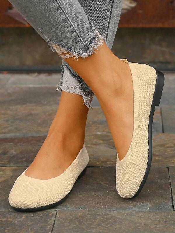 Women Ribbed Slip On Flats, Elegant White Fabric Ballet Flats | SHEIN USA