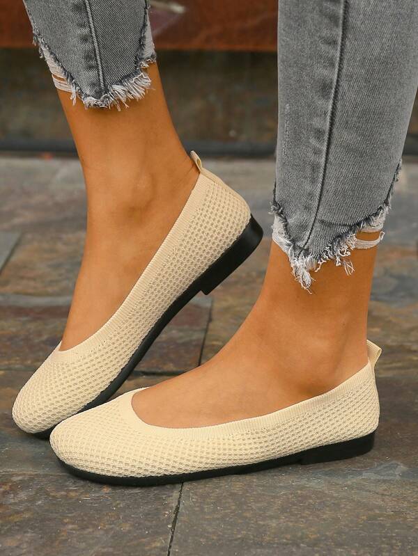 Women Ribbed Slip On Flats, Elegant White Fabric Ballet Flats | SHEIN USA