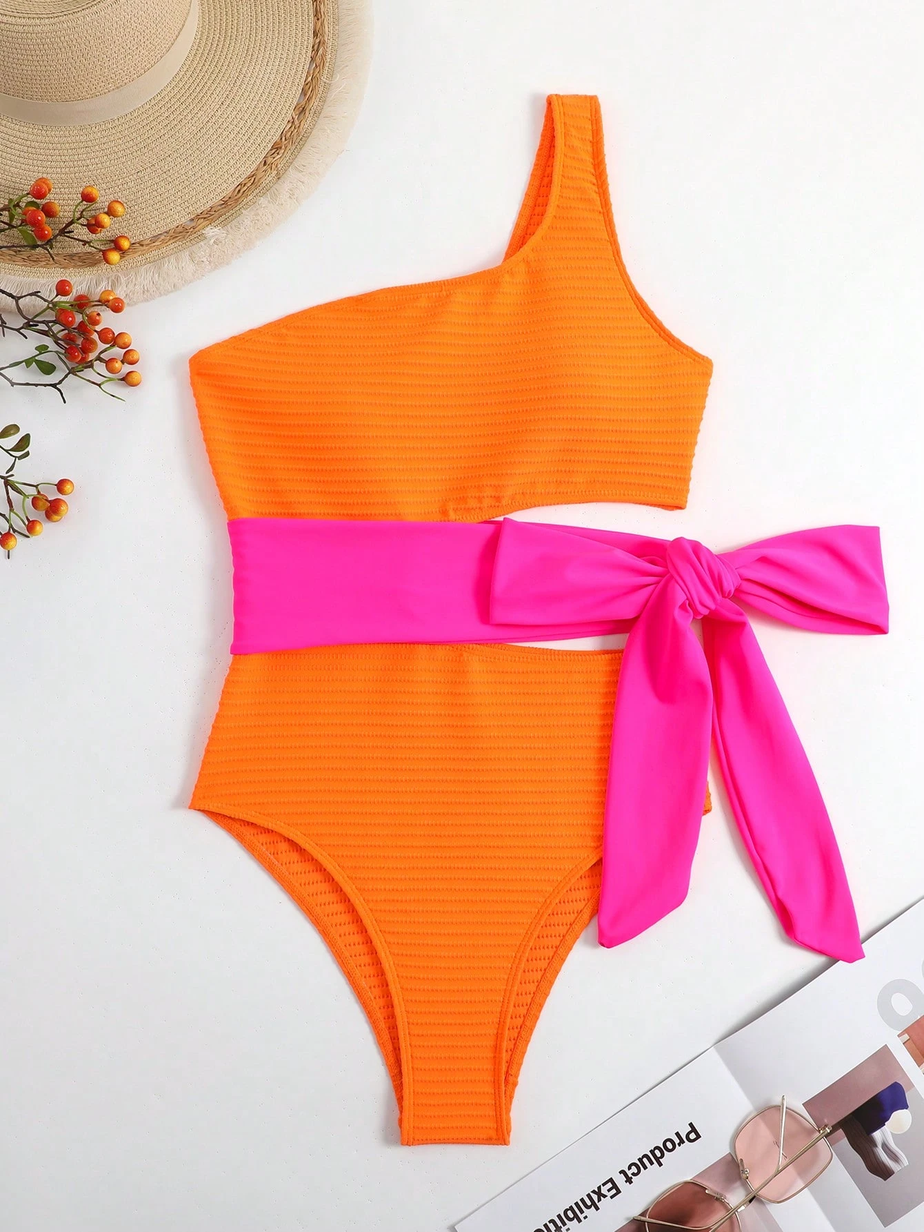 Color Block One Shoulder One Piece Swimsuit | SHEIN USA