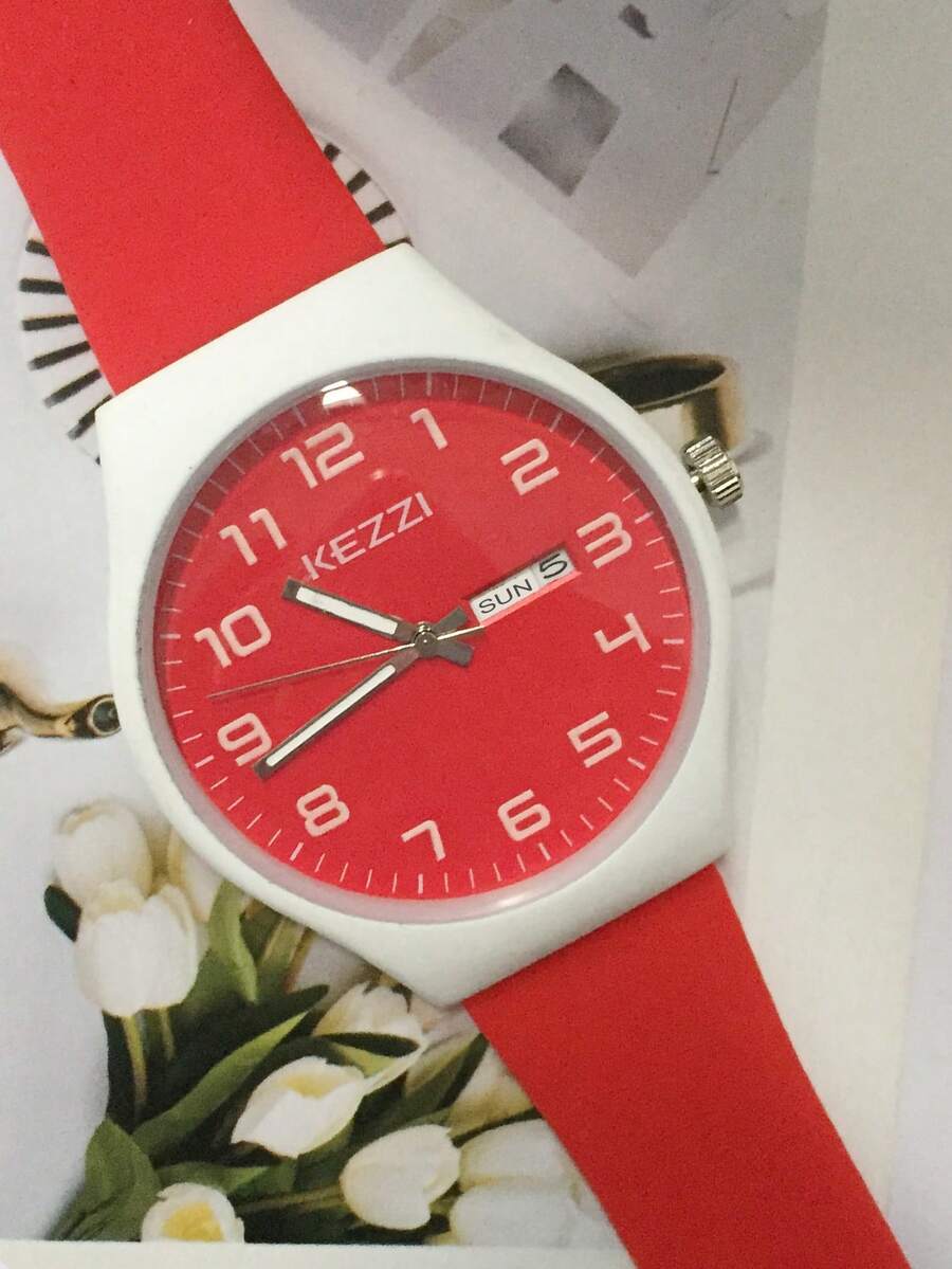 KEZZI KEZZI 1pc Women Red Silicone Strap Fashionable Letter Graphic ...