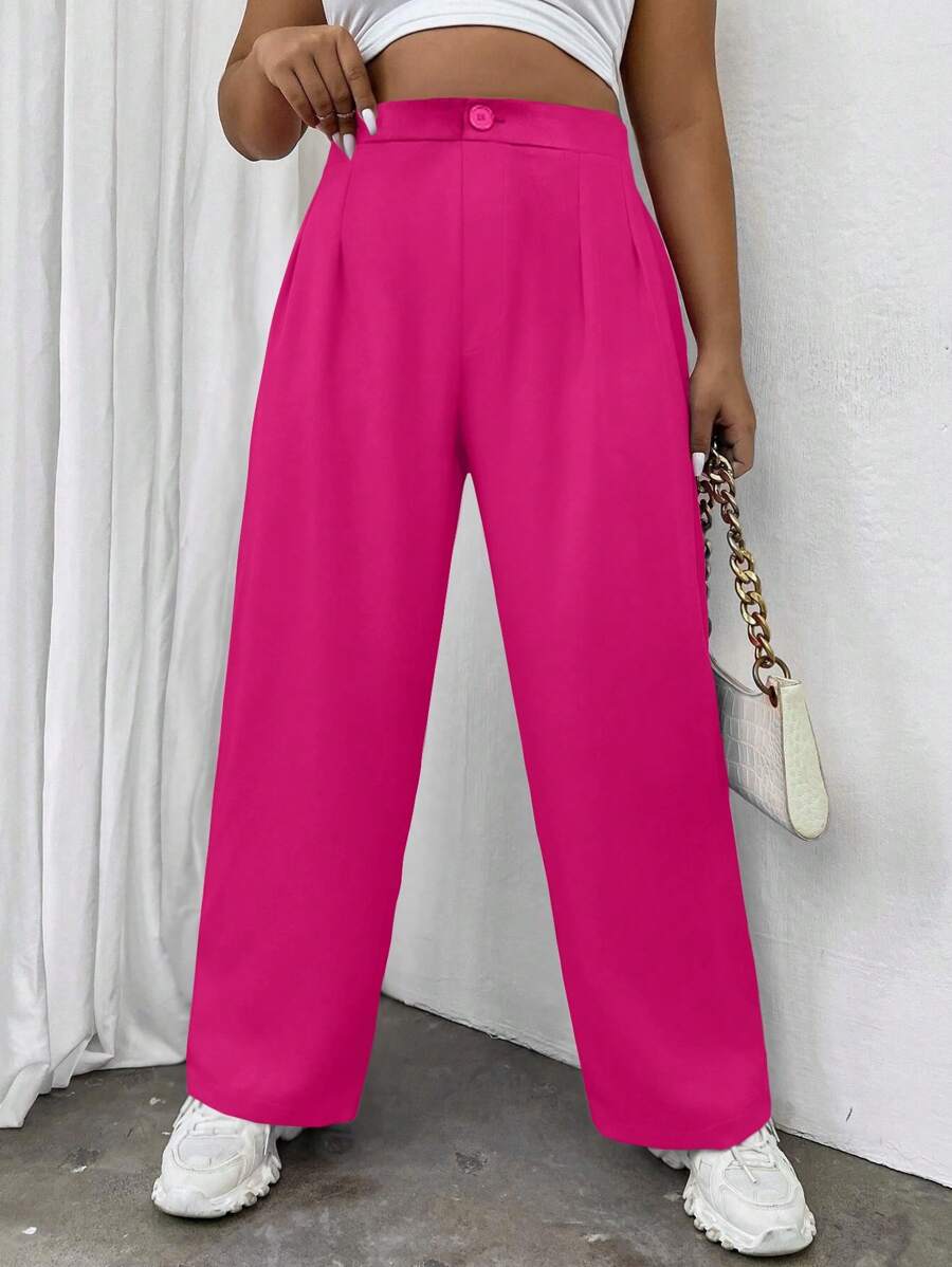 Flirla Plus High Waist Plicated Detail Pants | SHEIN USA
