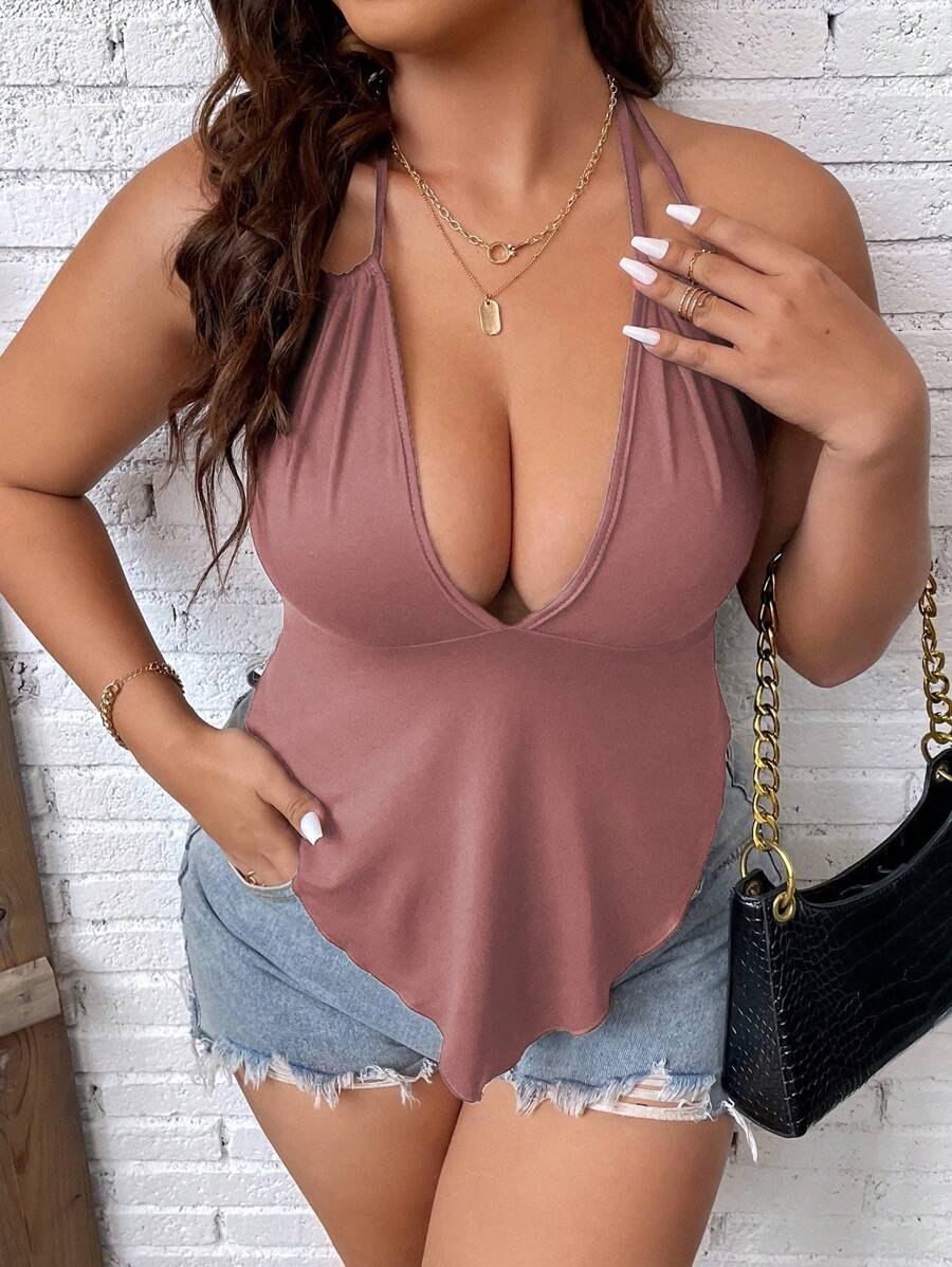 Celure Plus Solid Backless Halter Top | SHEIN USA