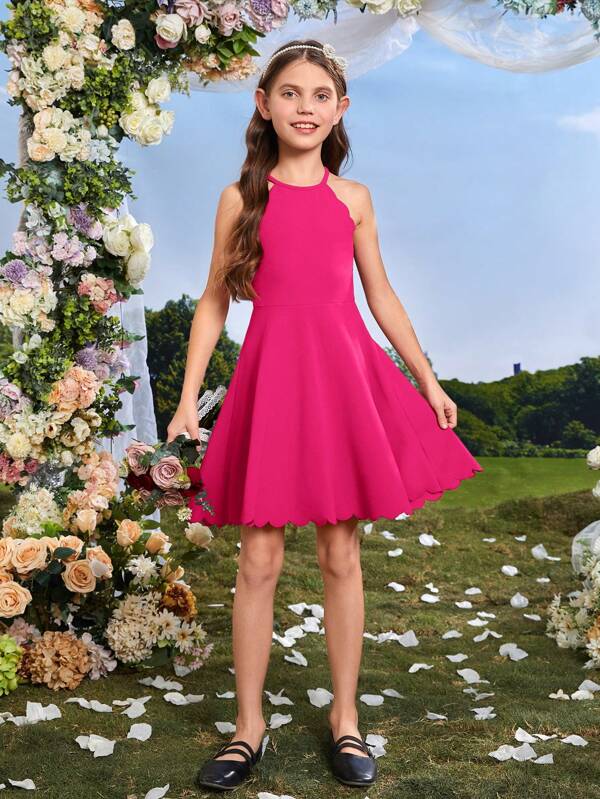 SHEIN Kids Nujoom Girls Scallop Trim Halter Neck Dress | SHEIN USA