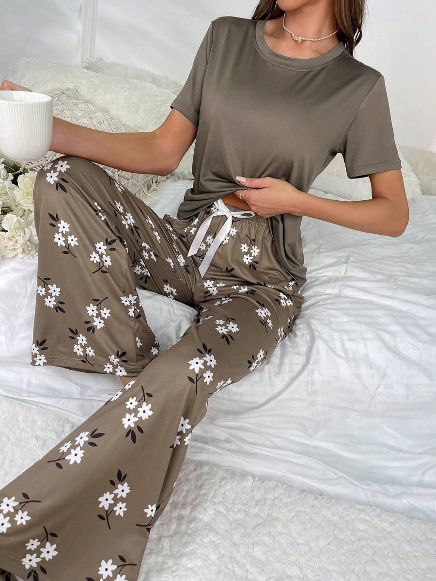 Floral Print Knot Front PJ Set | SHEIN USA