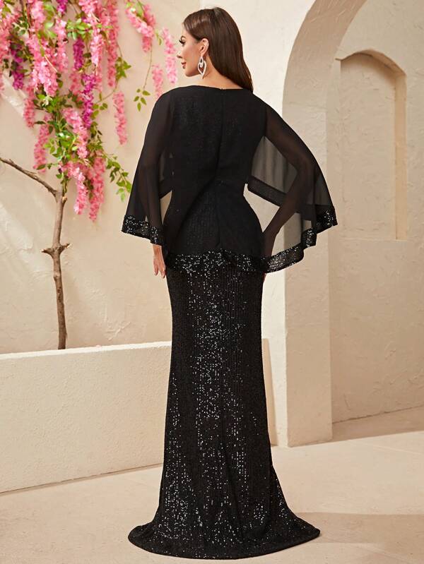 Giffniseti Formelles Kleid mit Kontrast Pailletten, Netz-Overlay ...