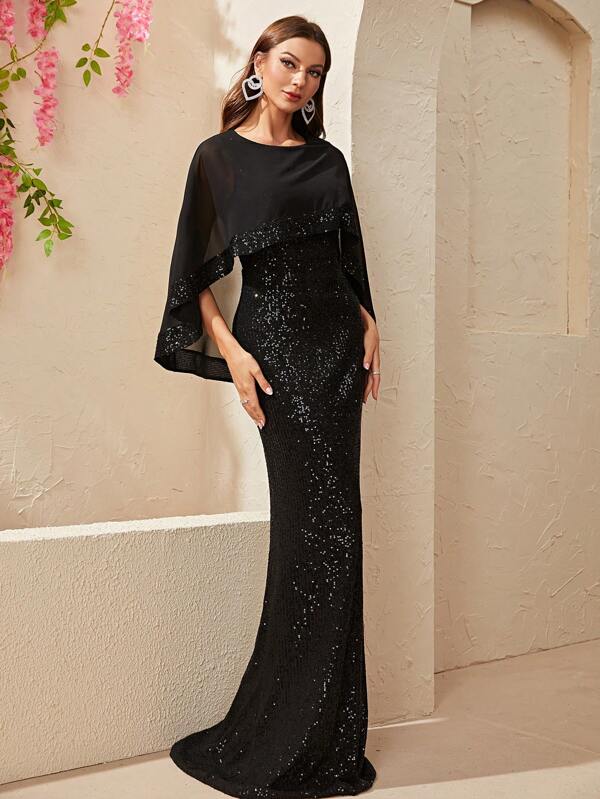 Giffniseti Formelles Kleid mit Kontrast Pailletten, Netz-Overlay ...