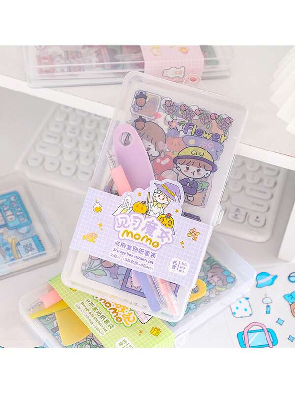 1box Cartoon Figure Graphic Clear Assorted Sticker & Tweezers & Knife ...