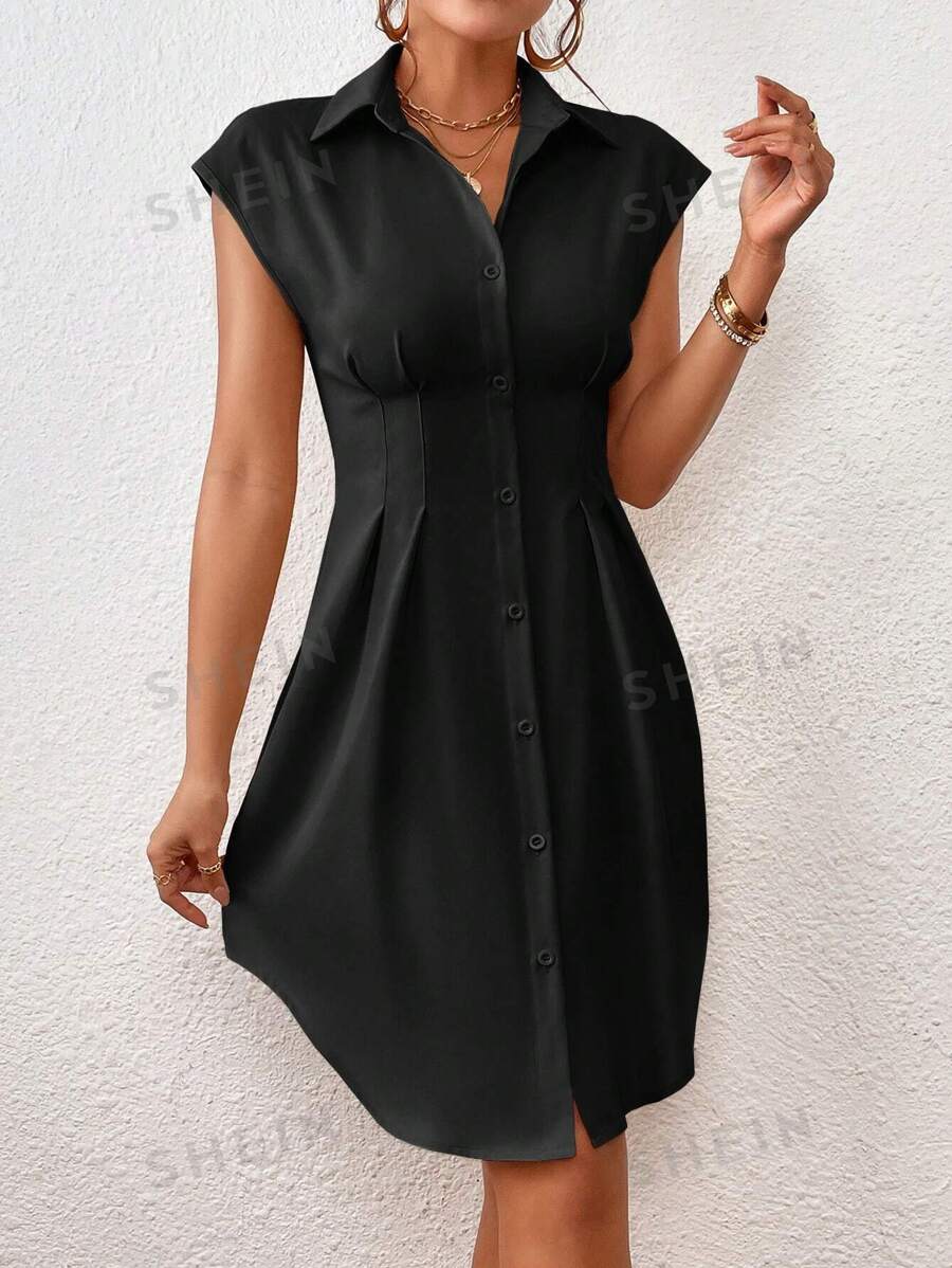 Shein Privé Solid Button Front Shirt Dress Shein Usa